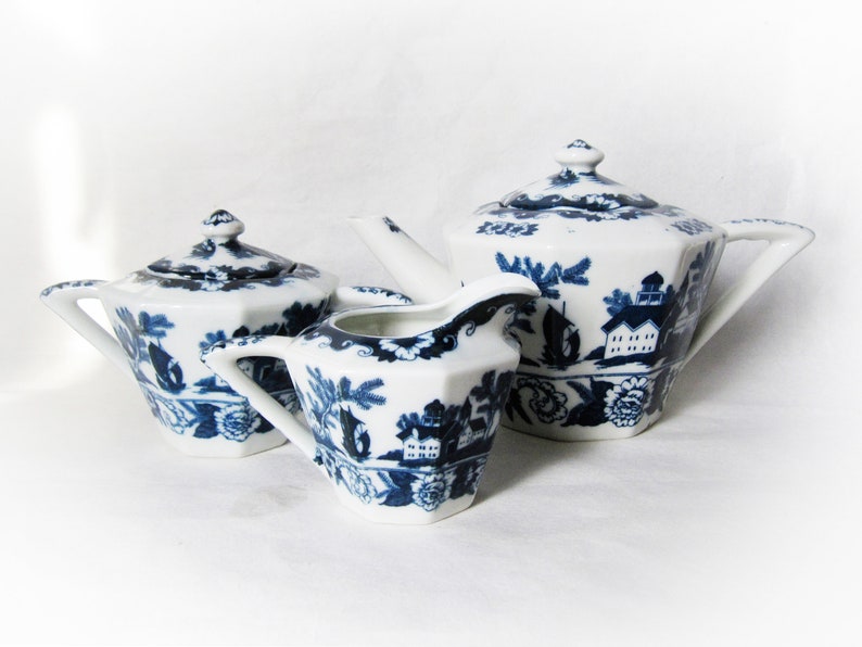 Antique English Porcelain Tea Set Blue Willow Design. Blue - Etsy