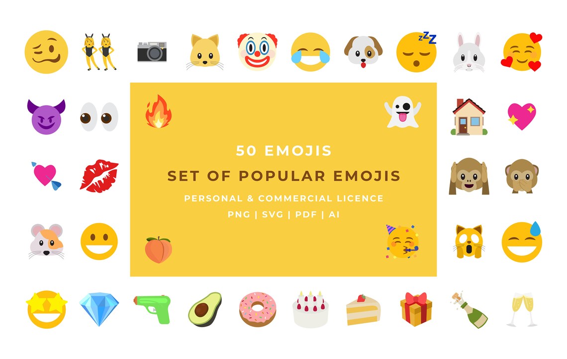 Set of popular emojis png svg pdf ai | Etsy