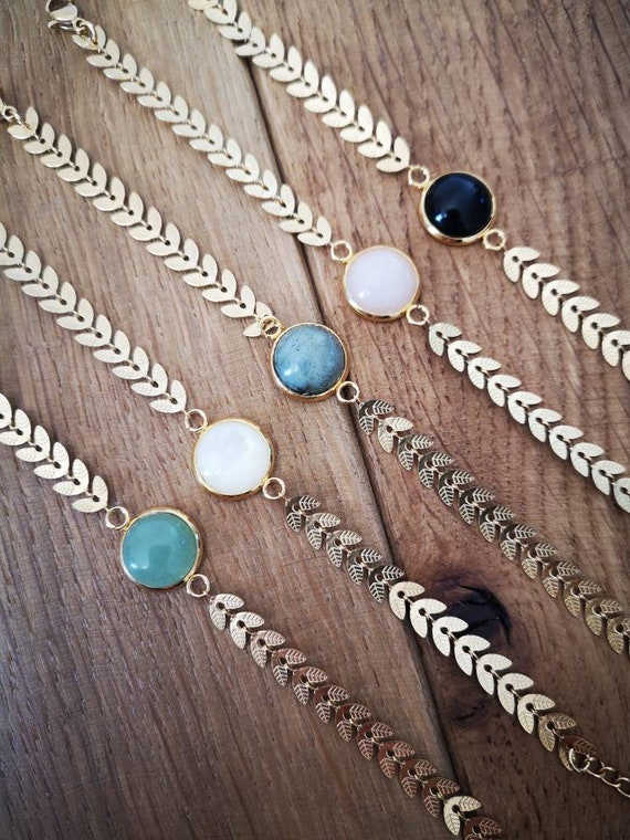 Bracelets chaîne or chevronnée et pierres naturelles semi | Etsy