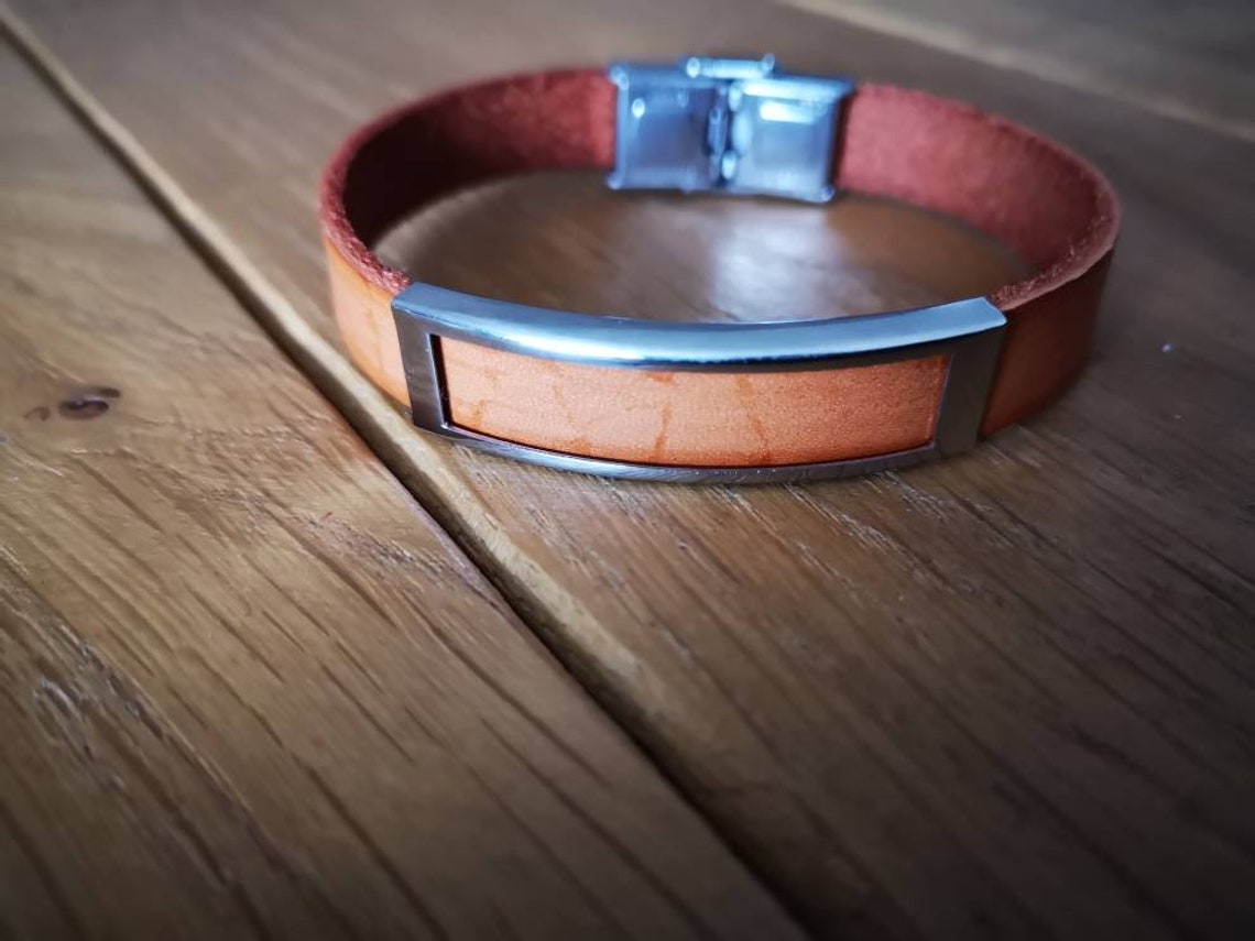 Bracelet homme en cuir et acier inoxydable bleu marine blue | Etsy