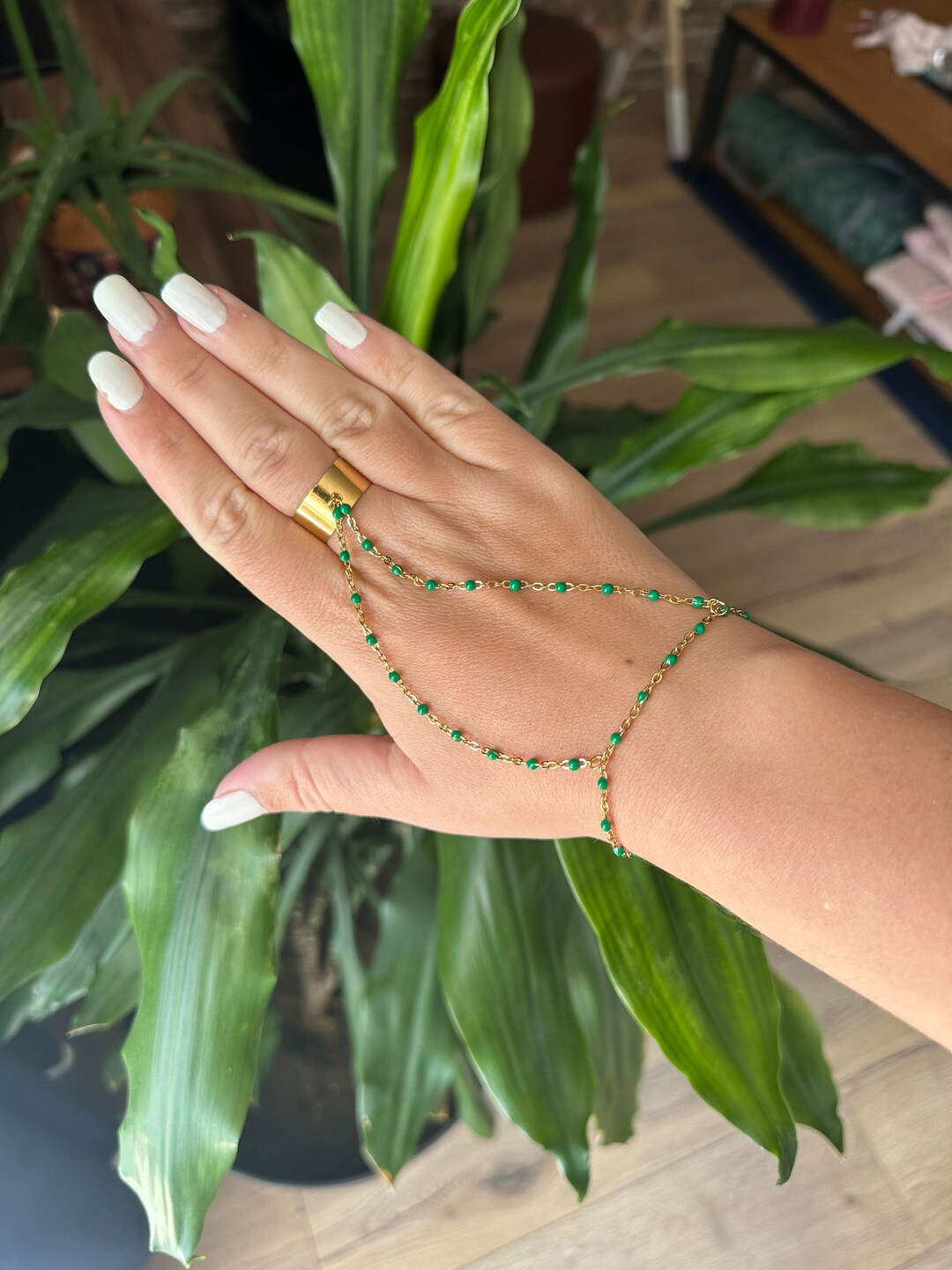 Gold Stainless Steel Beaded Hand Chain Gold Plated Hand Chain Gold Hand ...