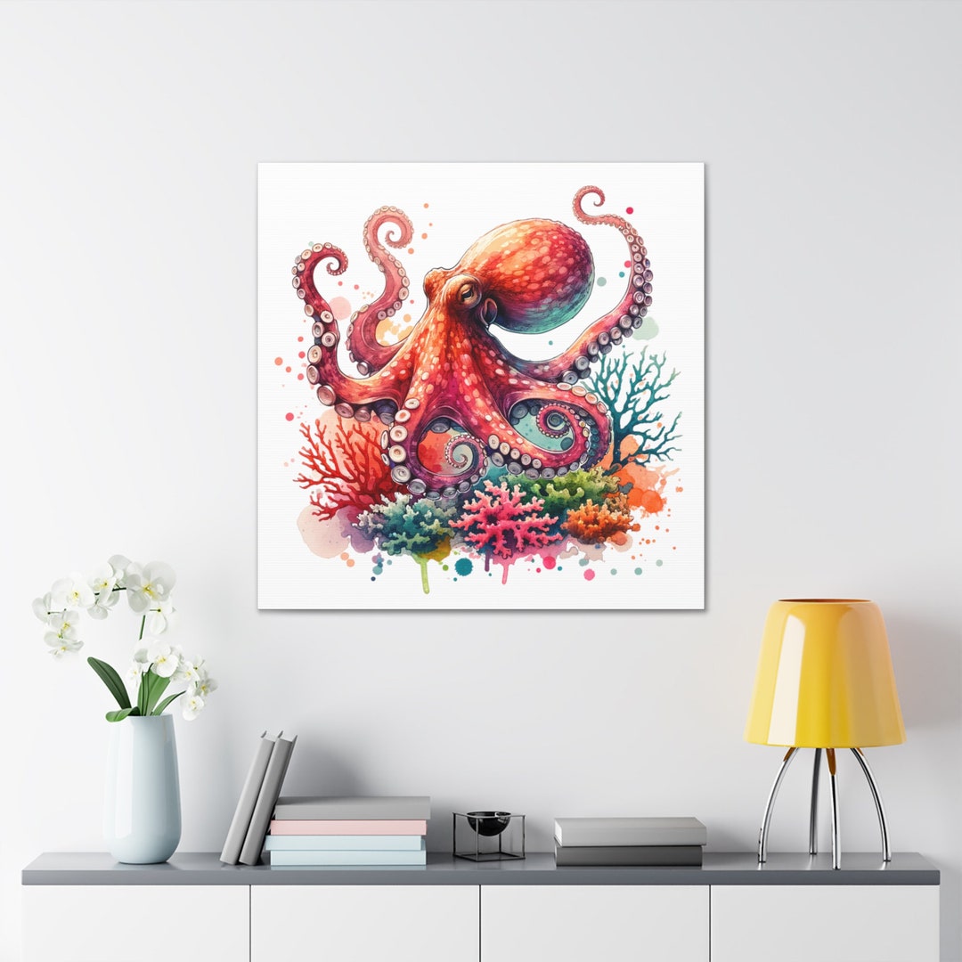 Octopus Canvas Print, Octopus Art Print, Animal Watercolor, Octopus ...
