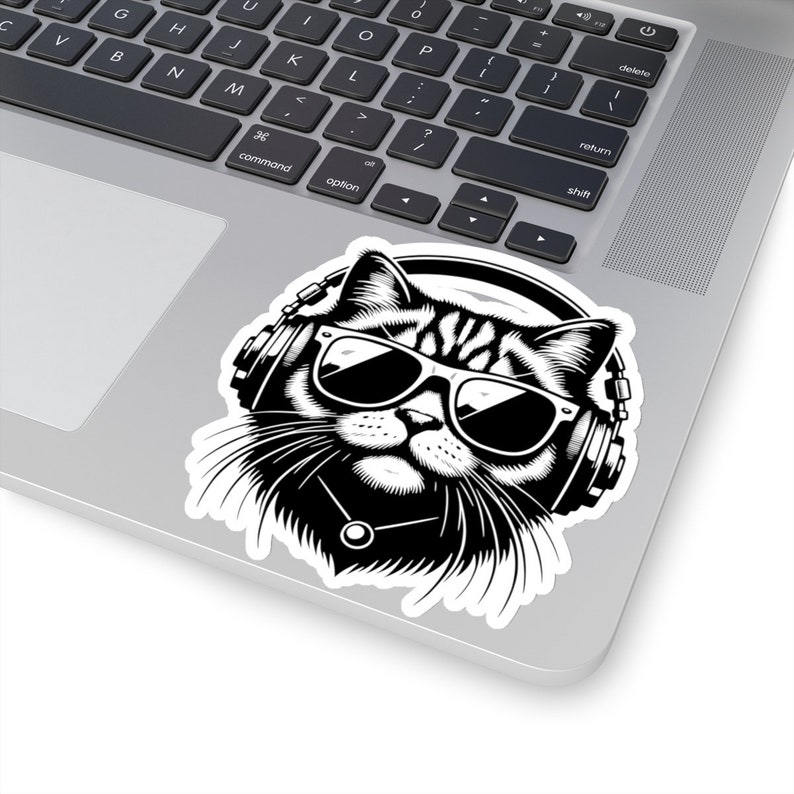 Cat With Sunglasses and Headphones Sticker, Cute Cat Sticker, Cool Cat ...