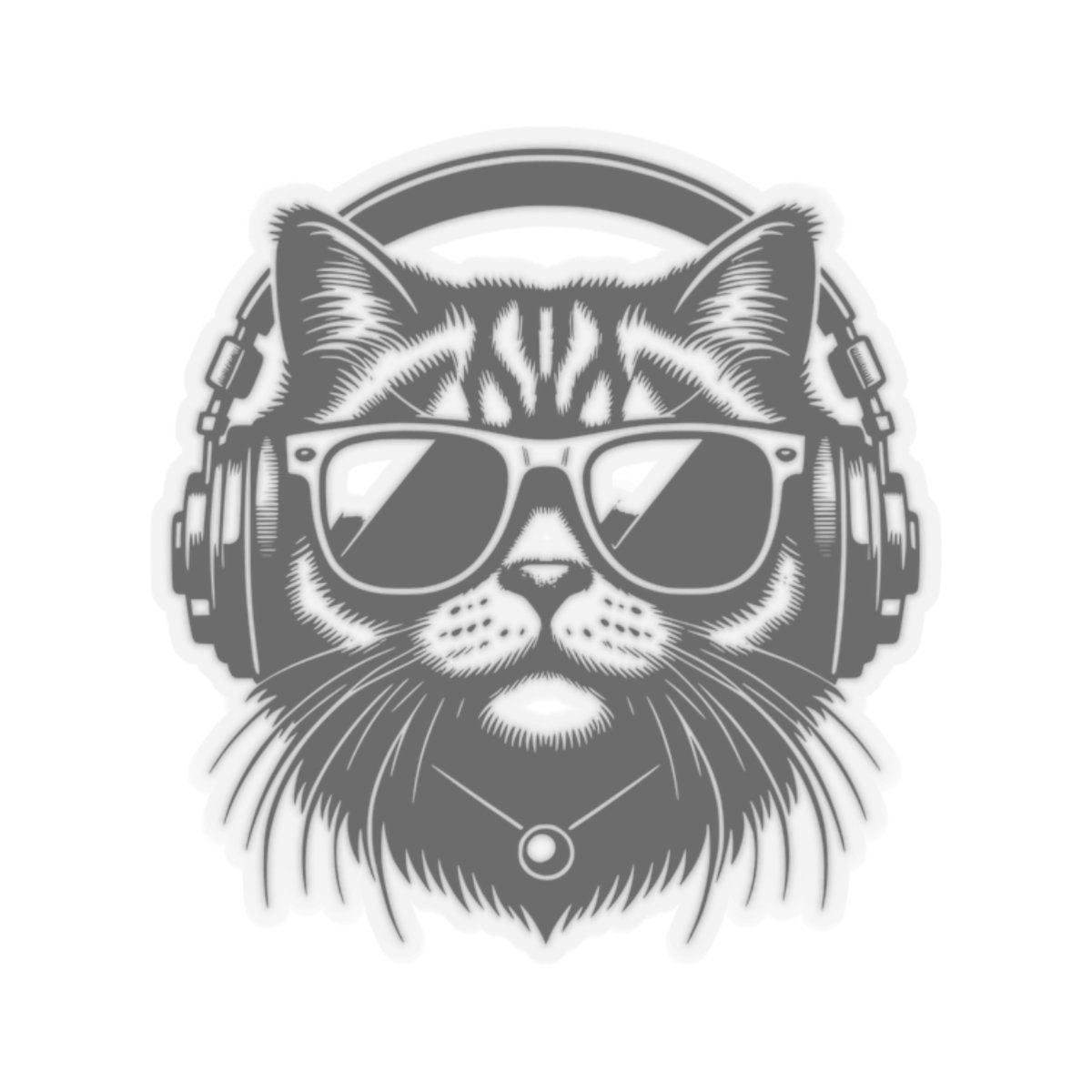 Cat With Sunglasses and Headphones Sticker, Cute Cat Sticker, Cool Cat ...