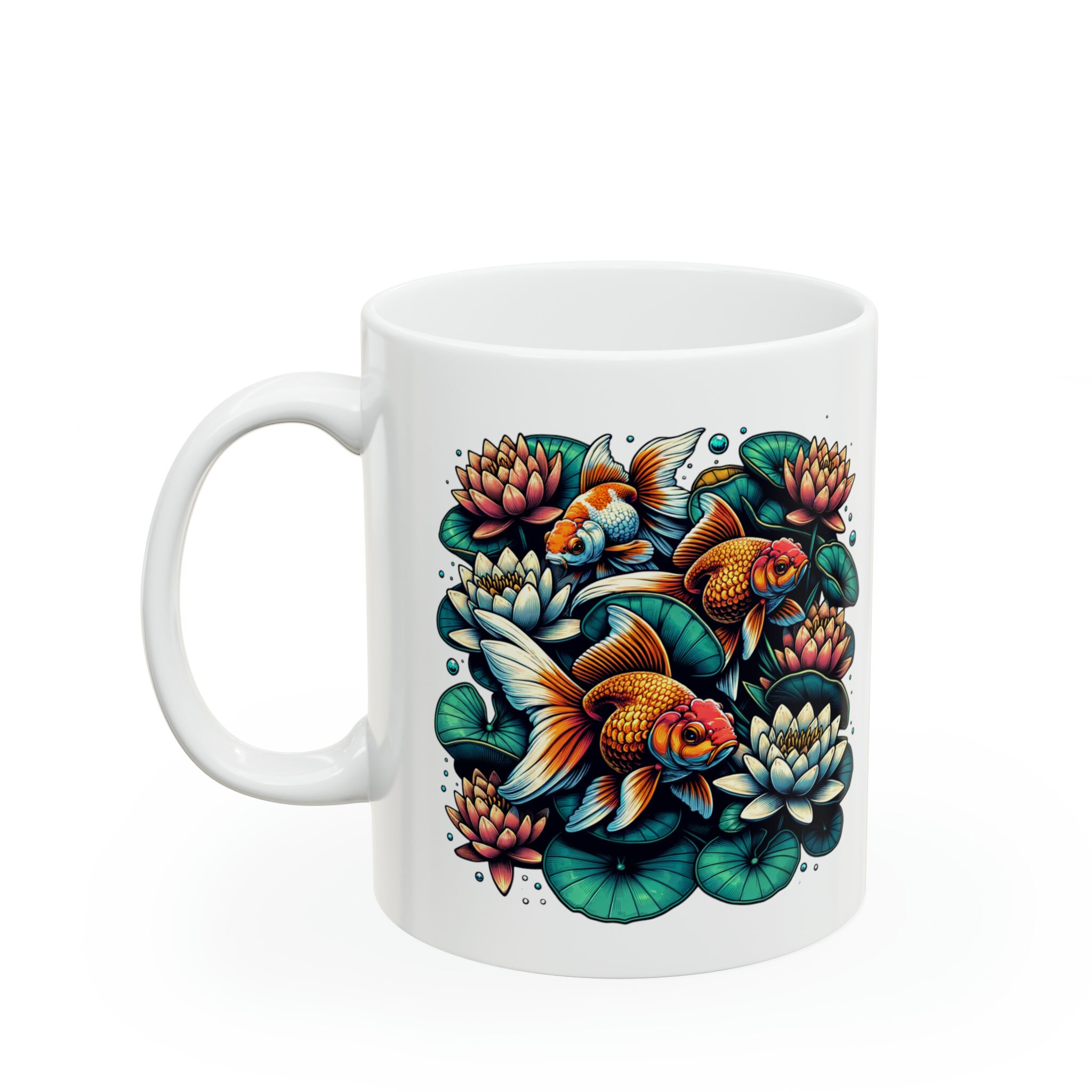 Goldfish and Water Lillies Mug, Goldfish Coffee Cup, Goldfish Lover Mug ...