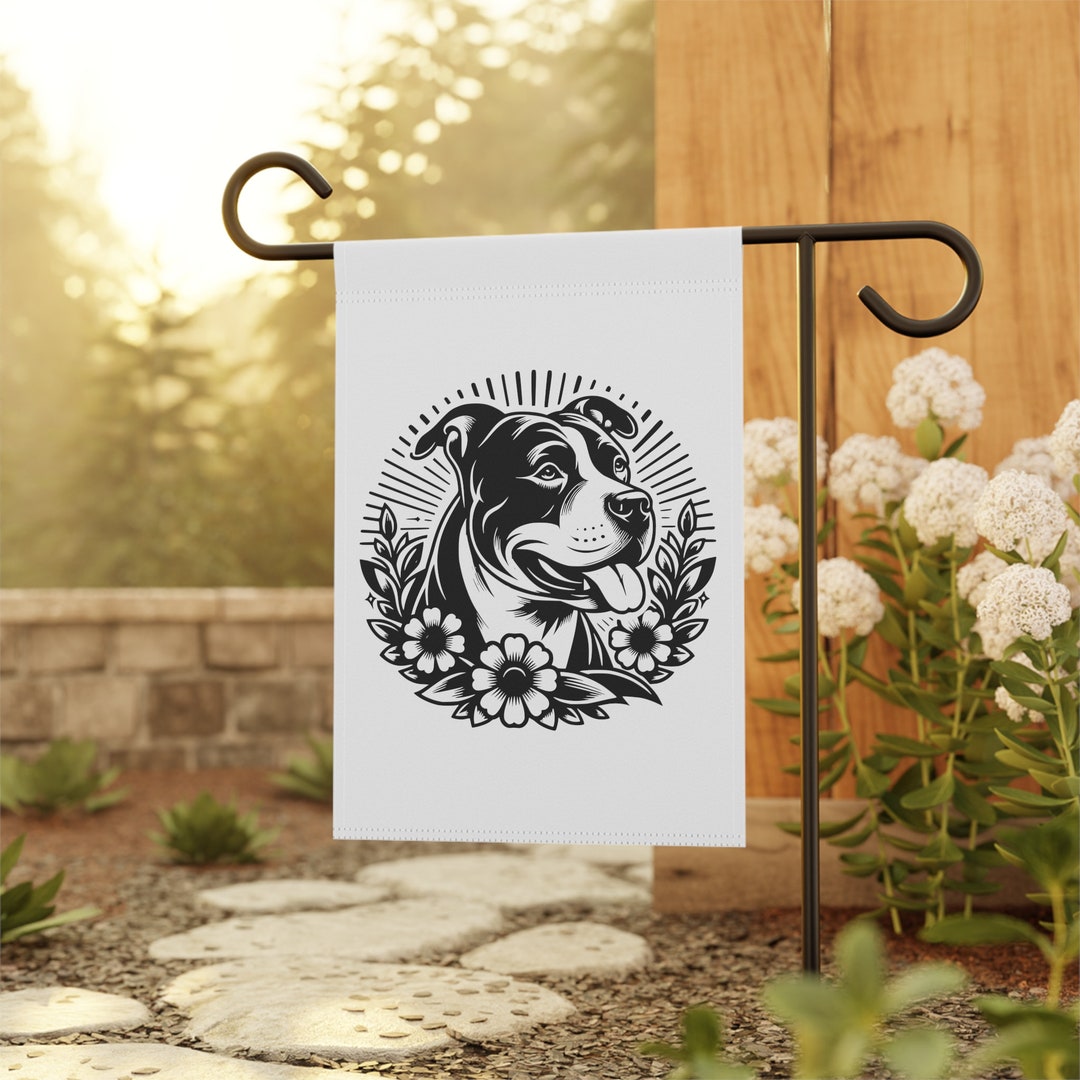 Pitbull and Flowers Dog Garden & House Banner, Pitbull Garden Flag ...