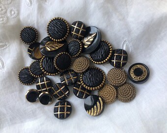 Lot 75 Antique Black Glass Gold Luster Outline Antique Buttons - Etsy