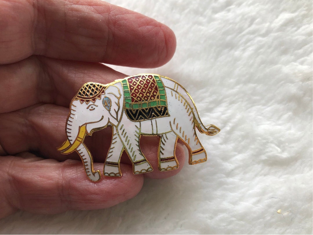 Enameled Elephant Brooch - Etsy