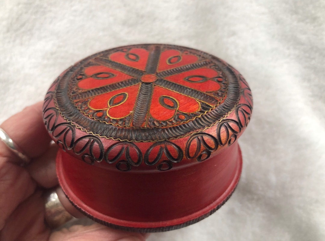 Red Trinket Box With Carved Hearts - Etsy