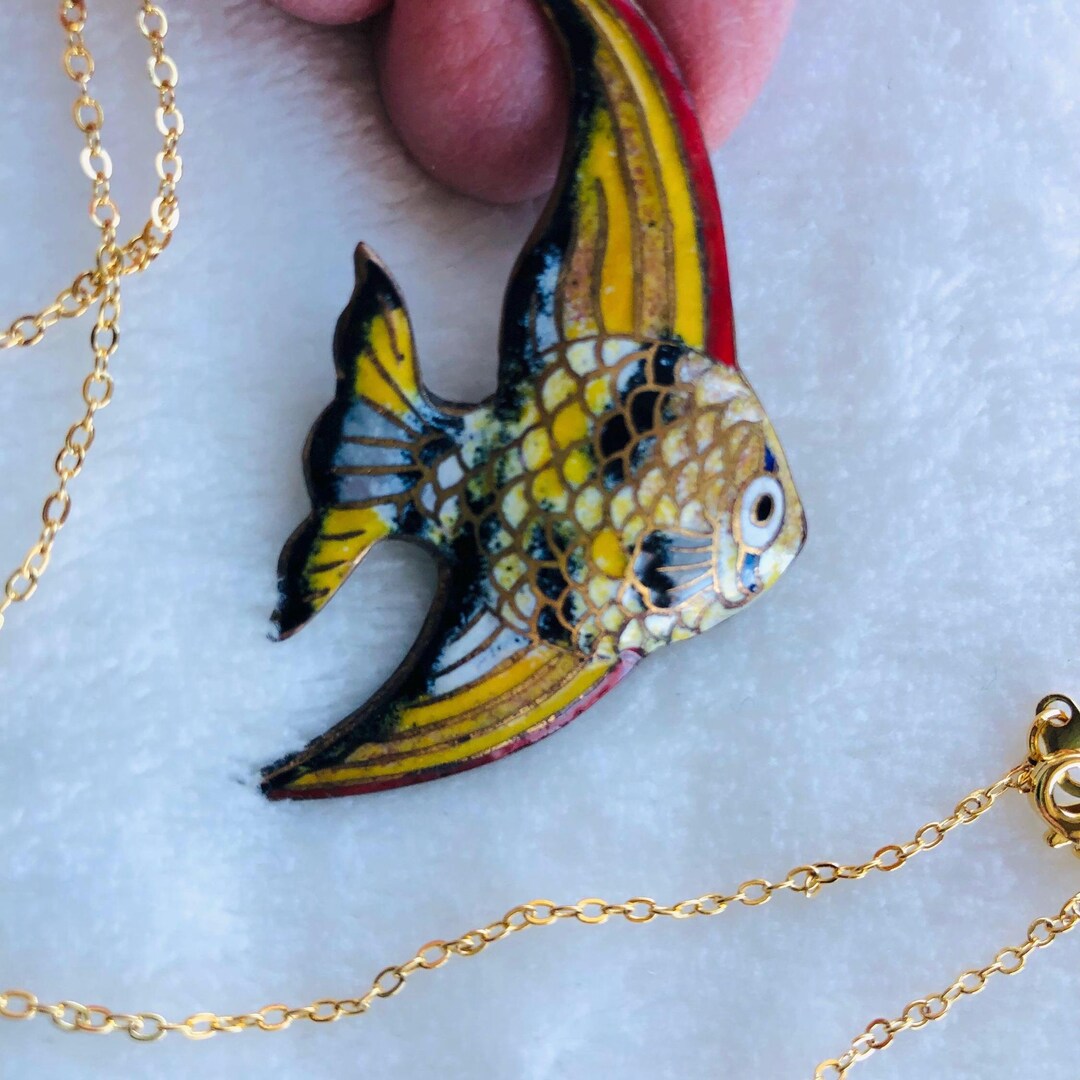 Cloissone Angel Fish Pendant Necklace - Etsy