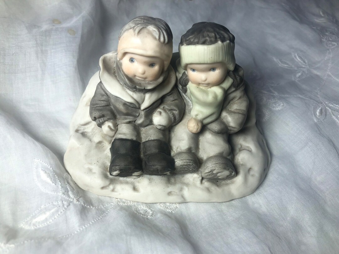 Ceramic Hallmark Boy and Girl in Snow - Etsy