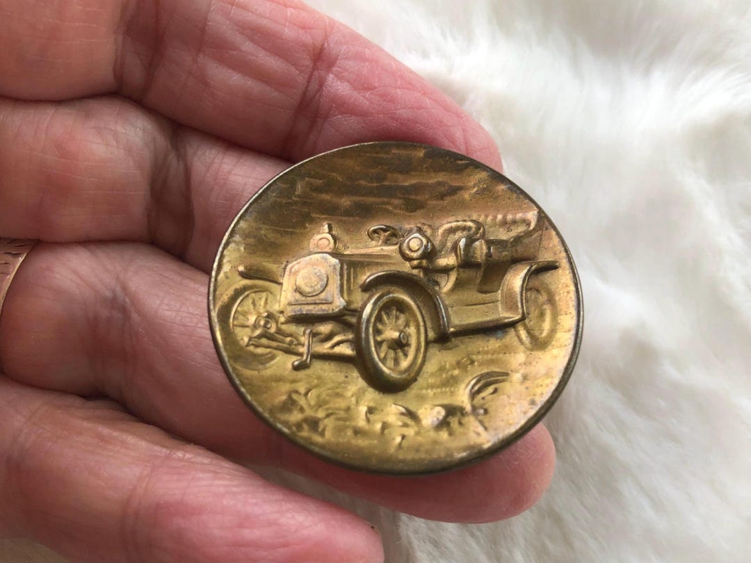 Brass Button With Old Car - Etsy