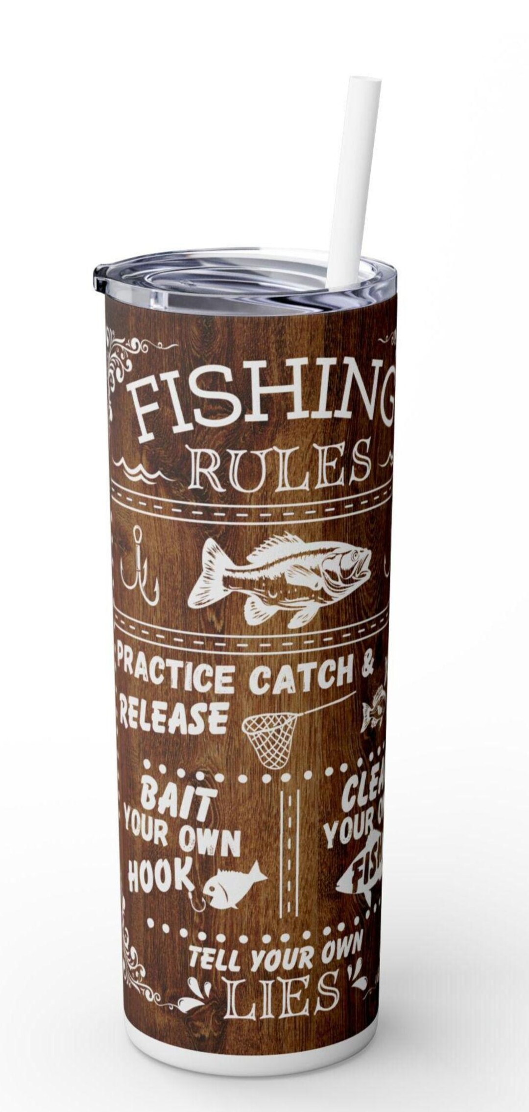 Fishing Skinny Tumbler With Straw, 20oz Fisherman Gift, Fish Lover Cup ...