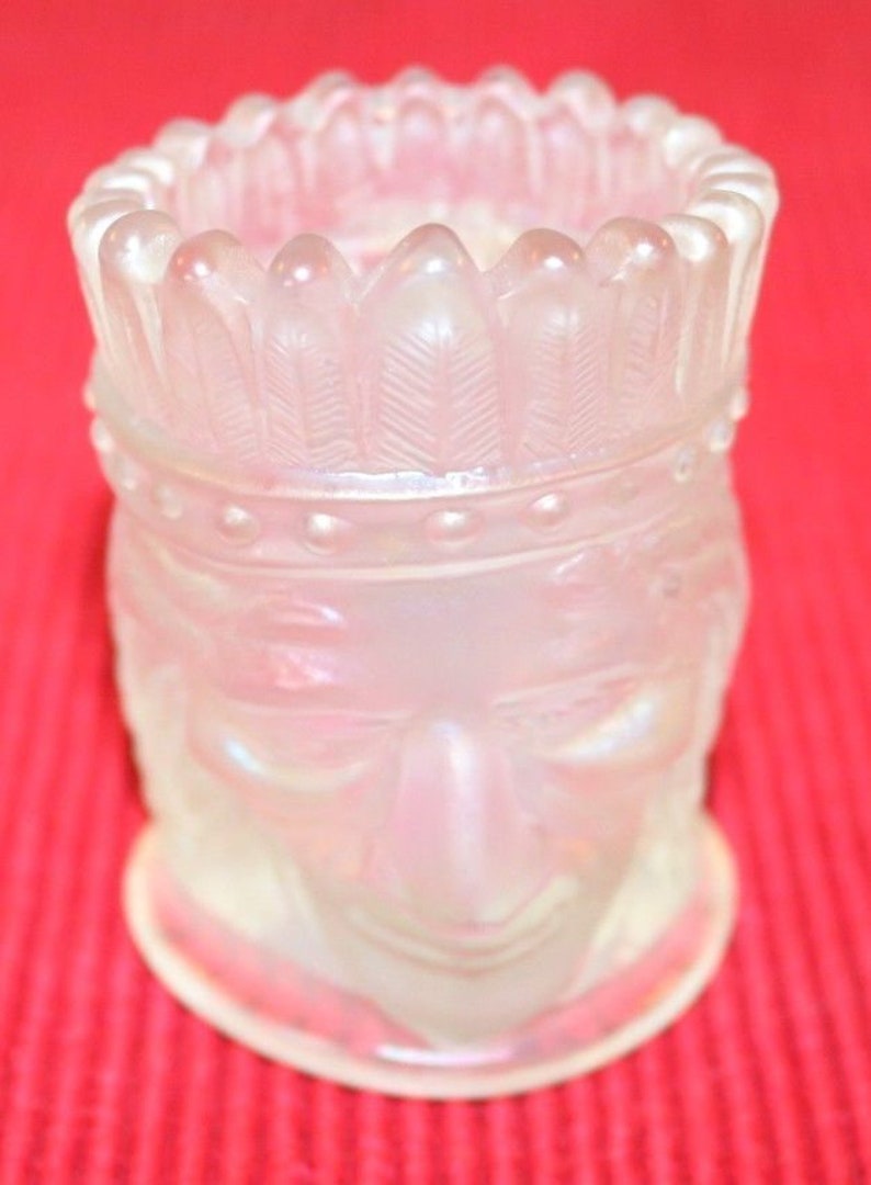 Beautiful Vintage Frosted Carnival Glass Indian Head Toothpick Holder ...