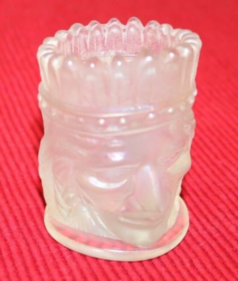 Beautiful Vintage Frosted Carnival Glass Indian Head Toothpick Holder ...