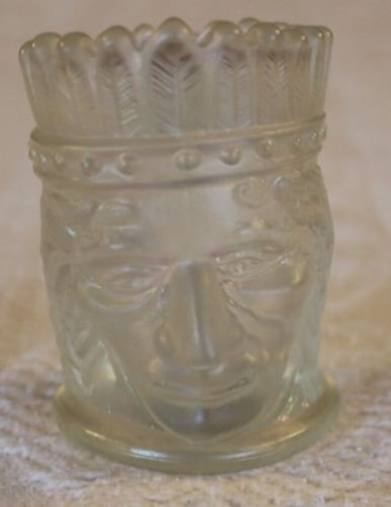 Beautiful Vintage Frosted Carnival Glass Indian Head Toothpick Holder ...