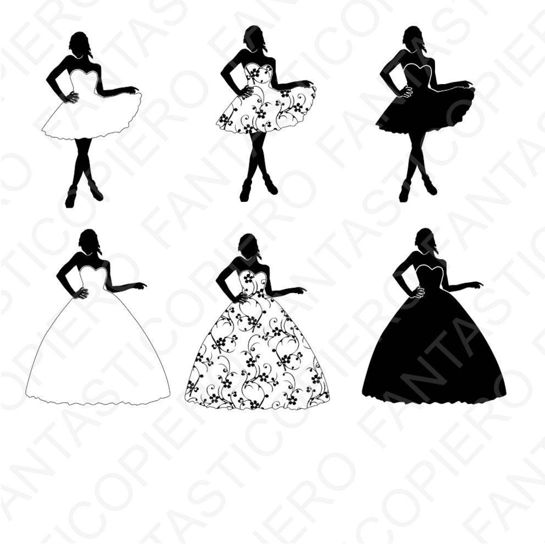 Woman in Dress SVG Files for Silhouette Cameo and Cricut. Woman in ...