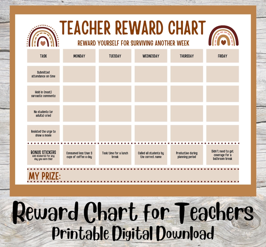 Teacher Reward Chart Digital Download, Printable Sticker Chart for ...
