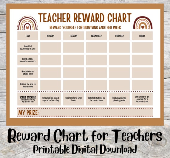 Teacher Reward Chart Digital Download Printable Sticker Chart - Etsy UK