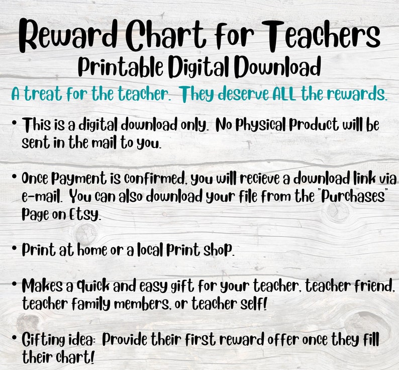 Teacher Reward Chart Digital Download Printable Sticker Chart - Etsy