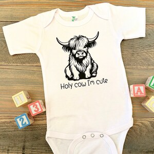 Cow Baby Bodysuit, Funny Baby Bodysuit, Holy Cow I'm Cute, Funny Animal Clothes for Baby, Cute ...