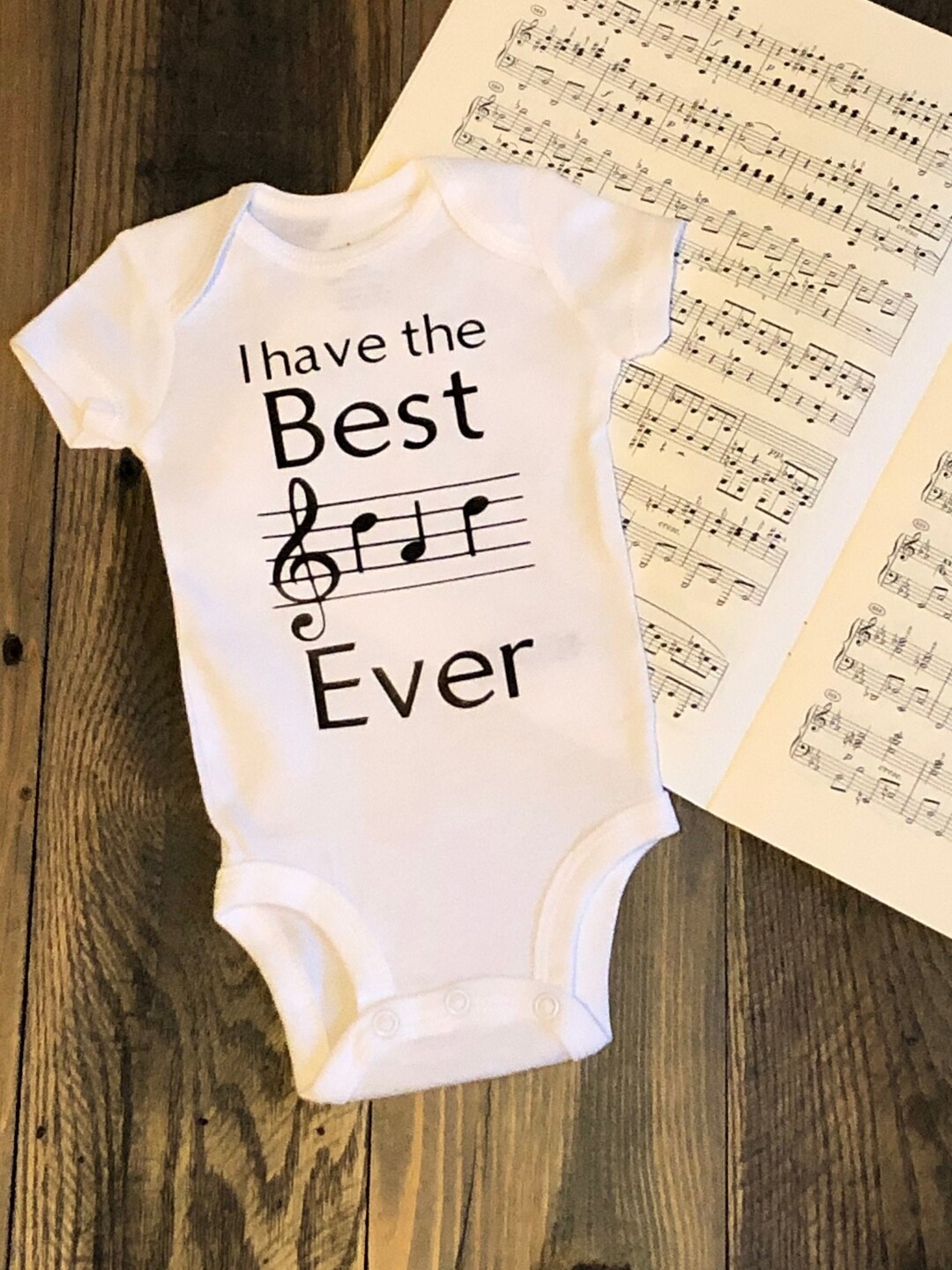 Best Dad Ever Music Notes Baby Bodysuit or Toddler T-shirt, Baby Shower ...