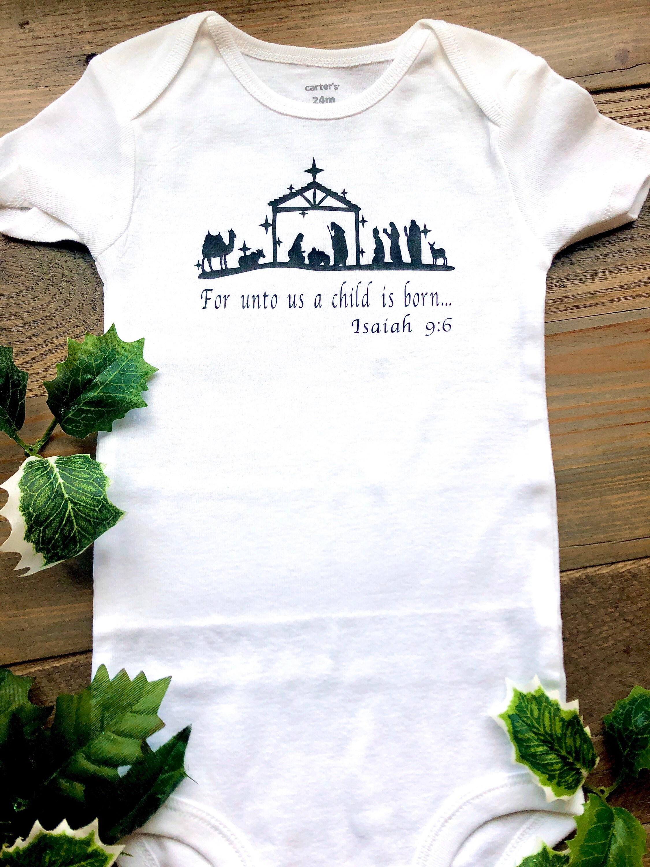 Nativity Christmas Baby Bodysuit or Toddler Shirt, for Unto Us a Child ...