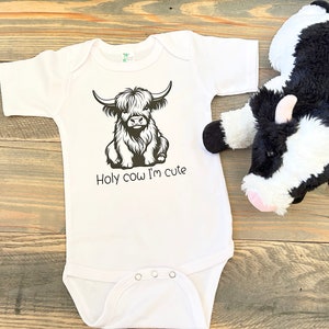 Cow Baby Bodysuit, Funny Baby Bodysuit, Holy Cow I'm Cute, Funny Animal Clothes for Baby, Cute ...