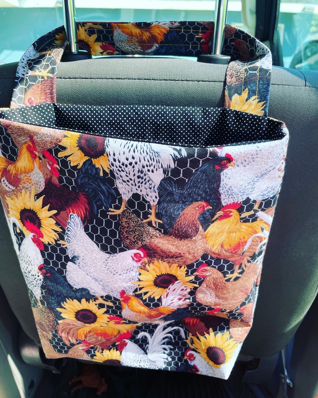 Chicken Car Trash Bag- Over the Seat Reusable Car Trash Bag- Car ...