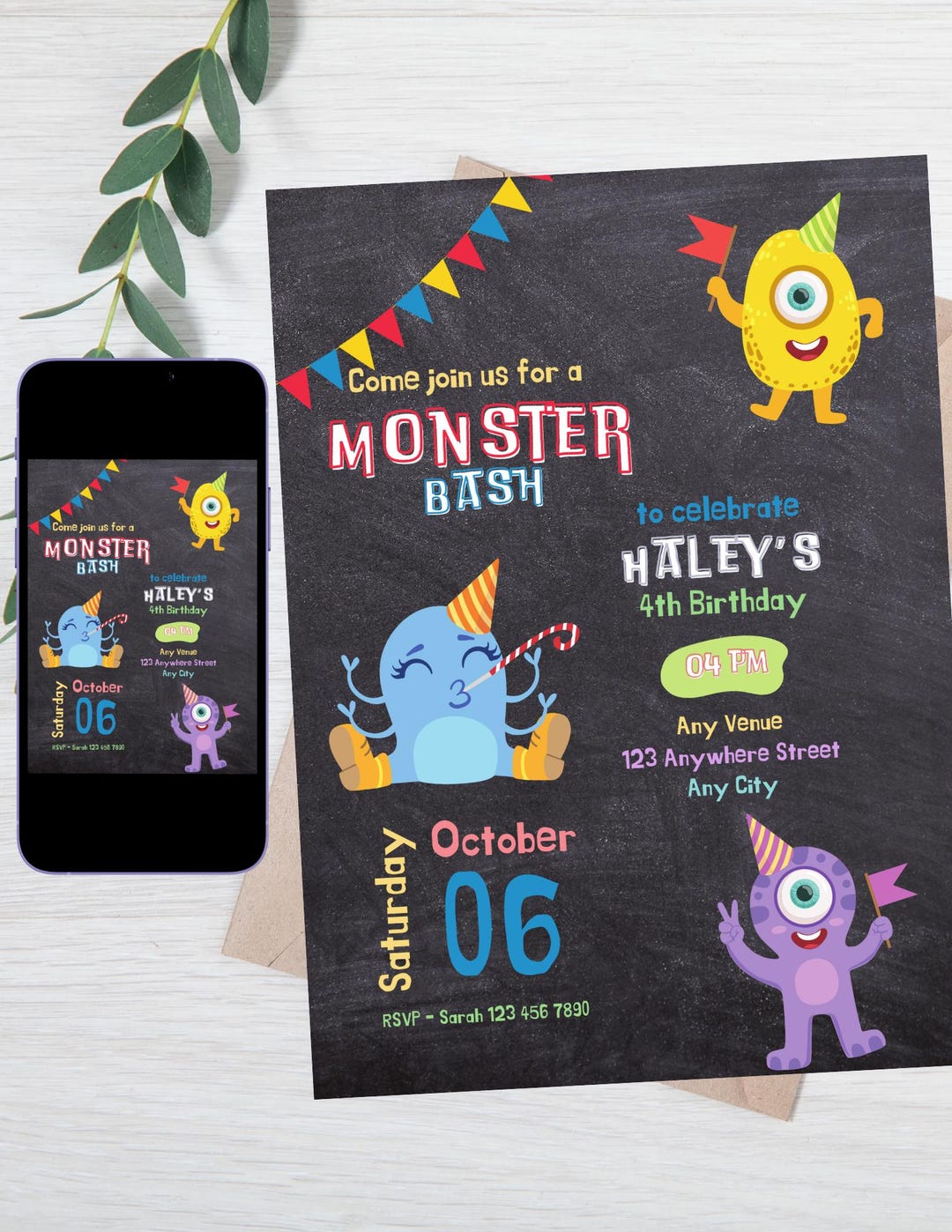 Monster Birthday Invitation- Digital Invitation- Printable Birthday ...