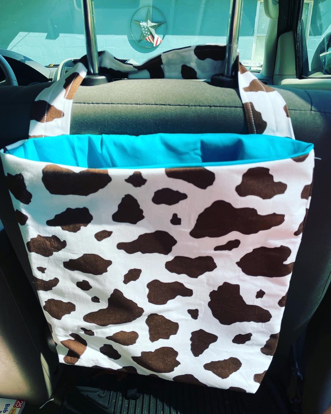 Cow Car Trash Bag- Over the Seat Reusable Car Trash Bag- Car ...