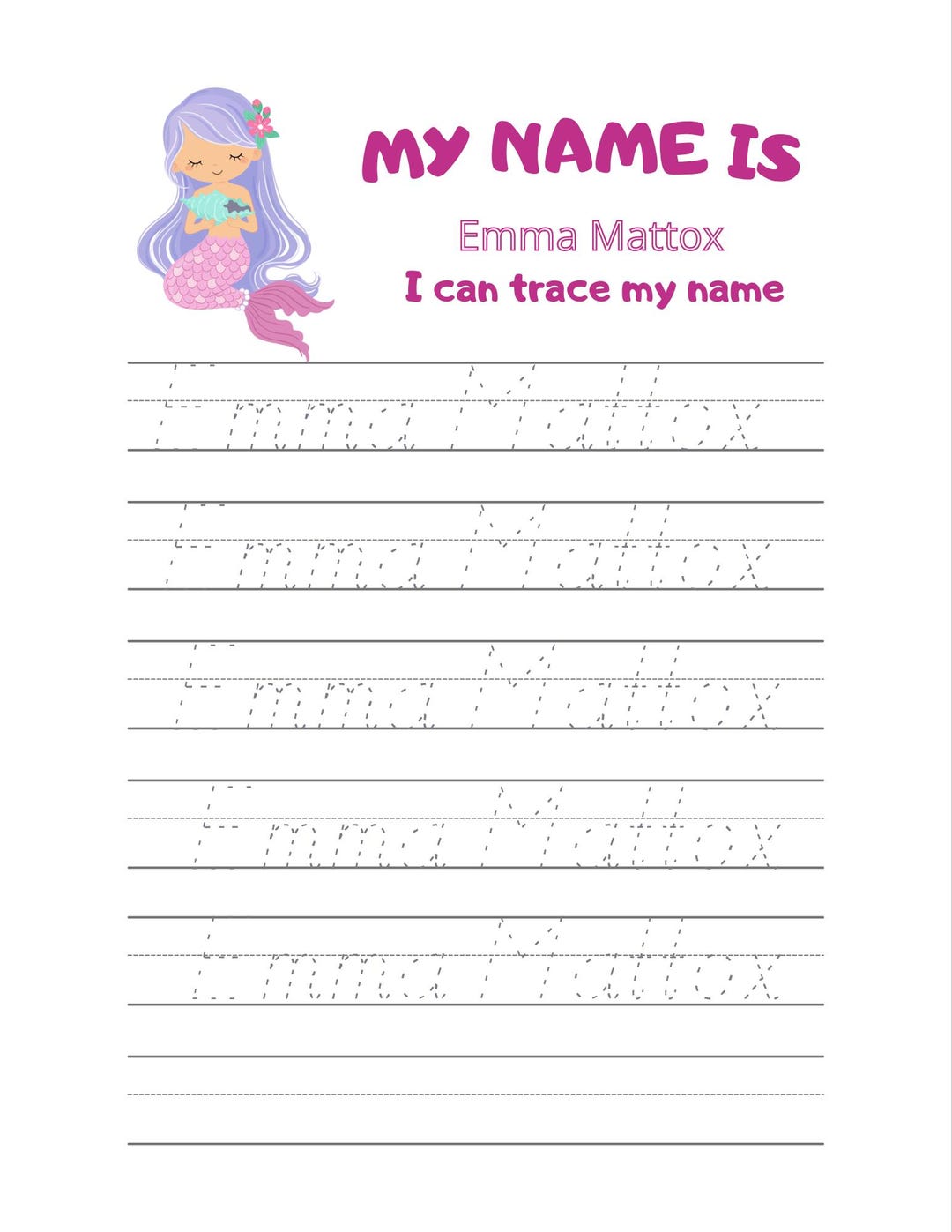 Personalized Trace My Name Worksheets - Downloadable Digital Learn to ...