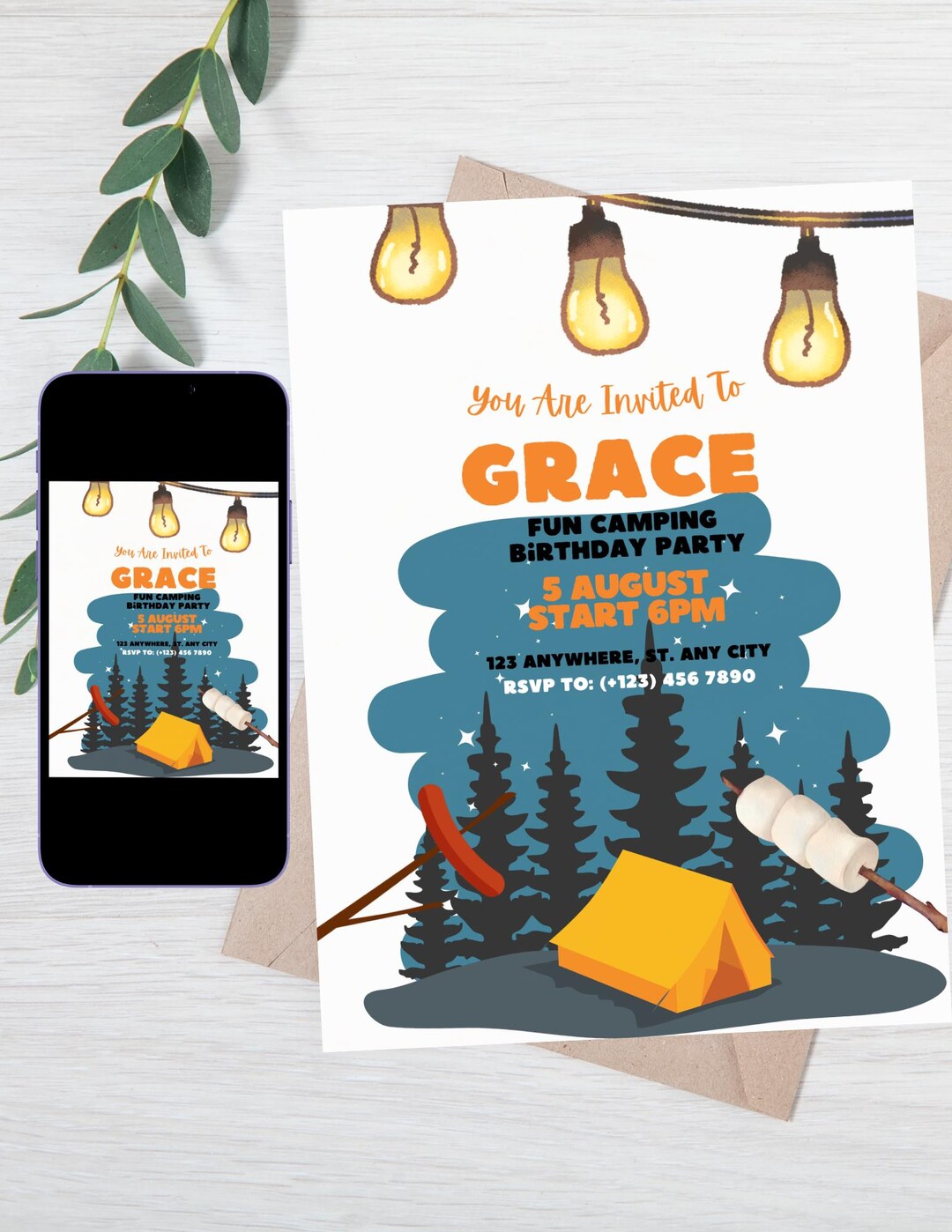Camping Theme Birthday Invitations- Camping Digital Invitations ...