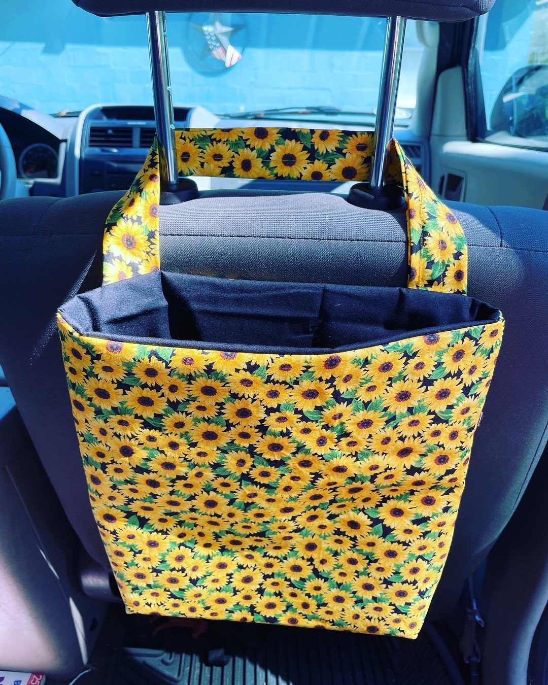 Sunflowers Car Trash Bag- Over the Seat Reusable Car Trash Bag- Car ...