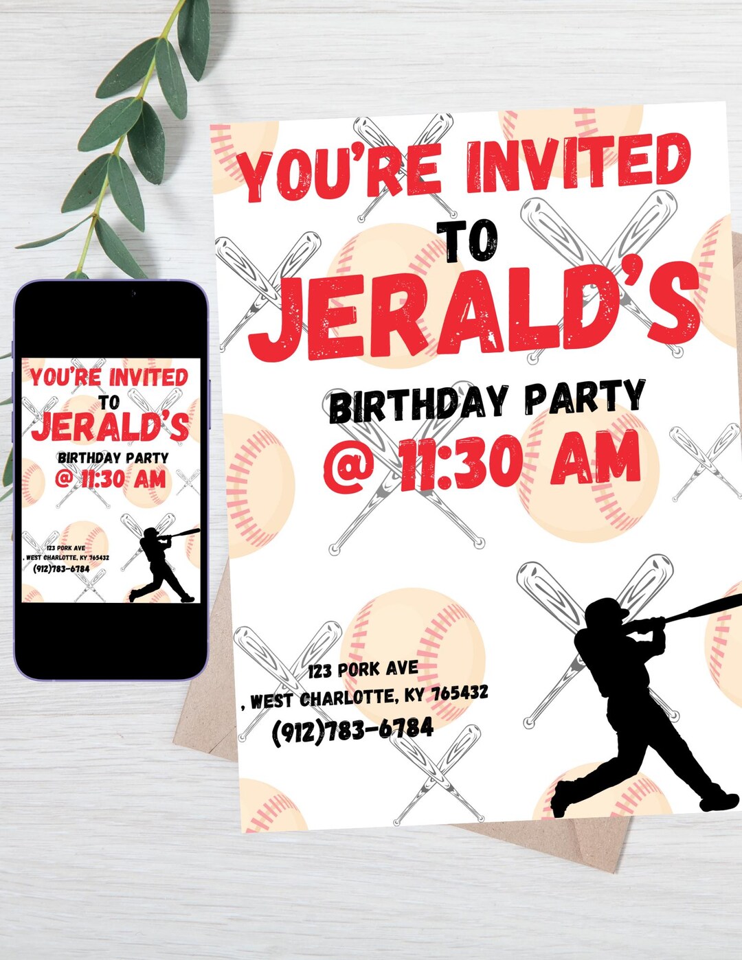 Baseball Theme Birthday Invitation- Digital Invitation- Printable ...