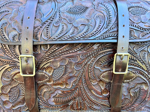 Briefcase Hand-Tooled Leather,Vintage Leather Unisex … - Gem