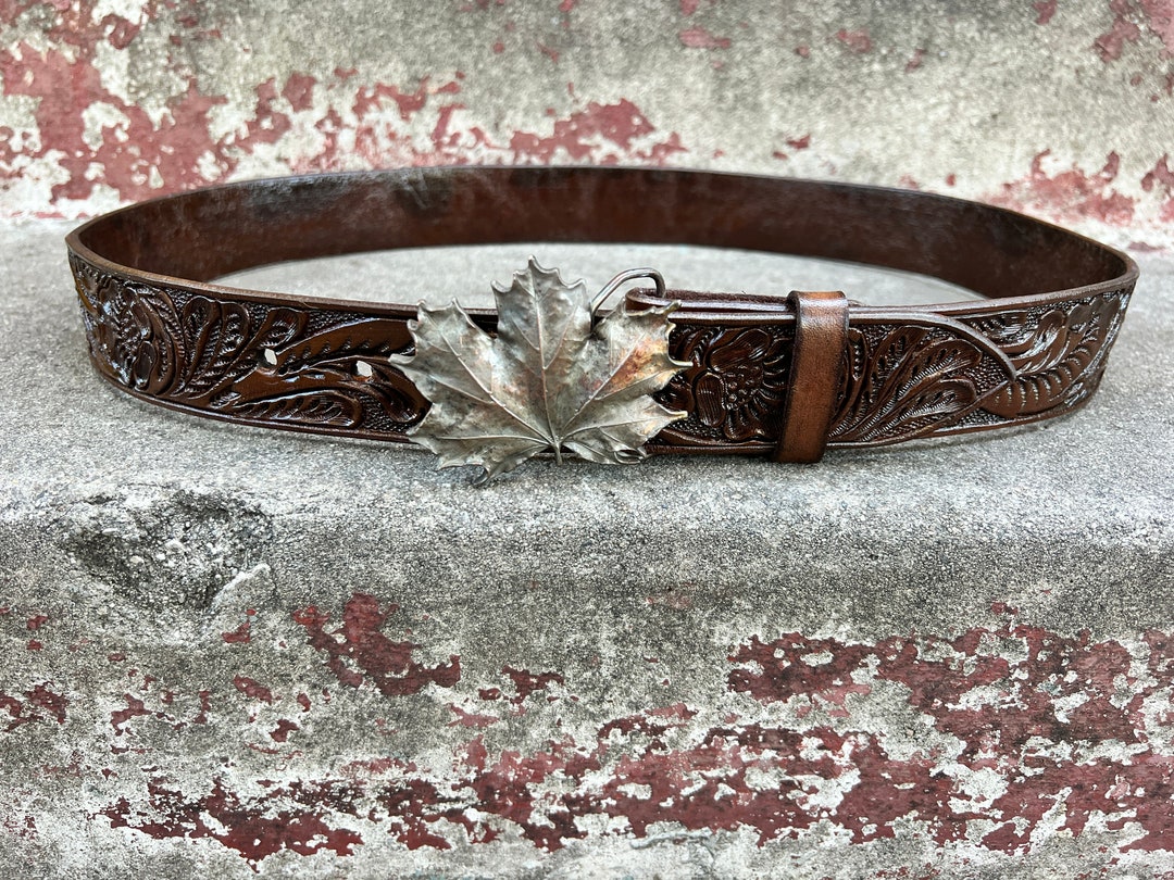 Hand-tooled Leather Belt With Buckle Vintage 1974'S Bergamot Brass ...