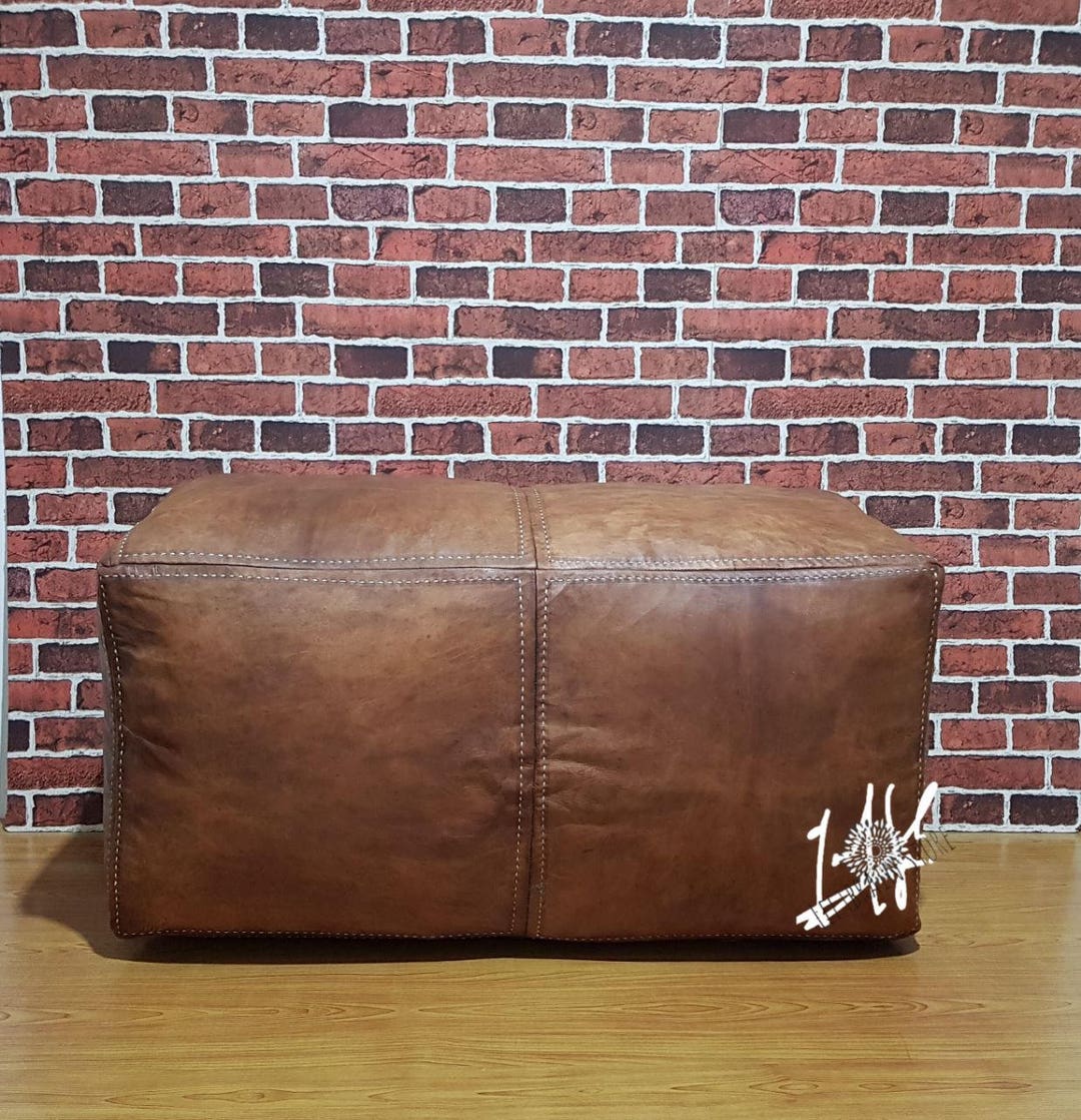Rectangular Pouf - Tan Pouf - Leather Moroccan Pouf Ottoman - Versatile ...