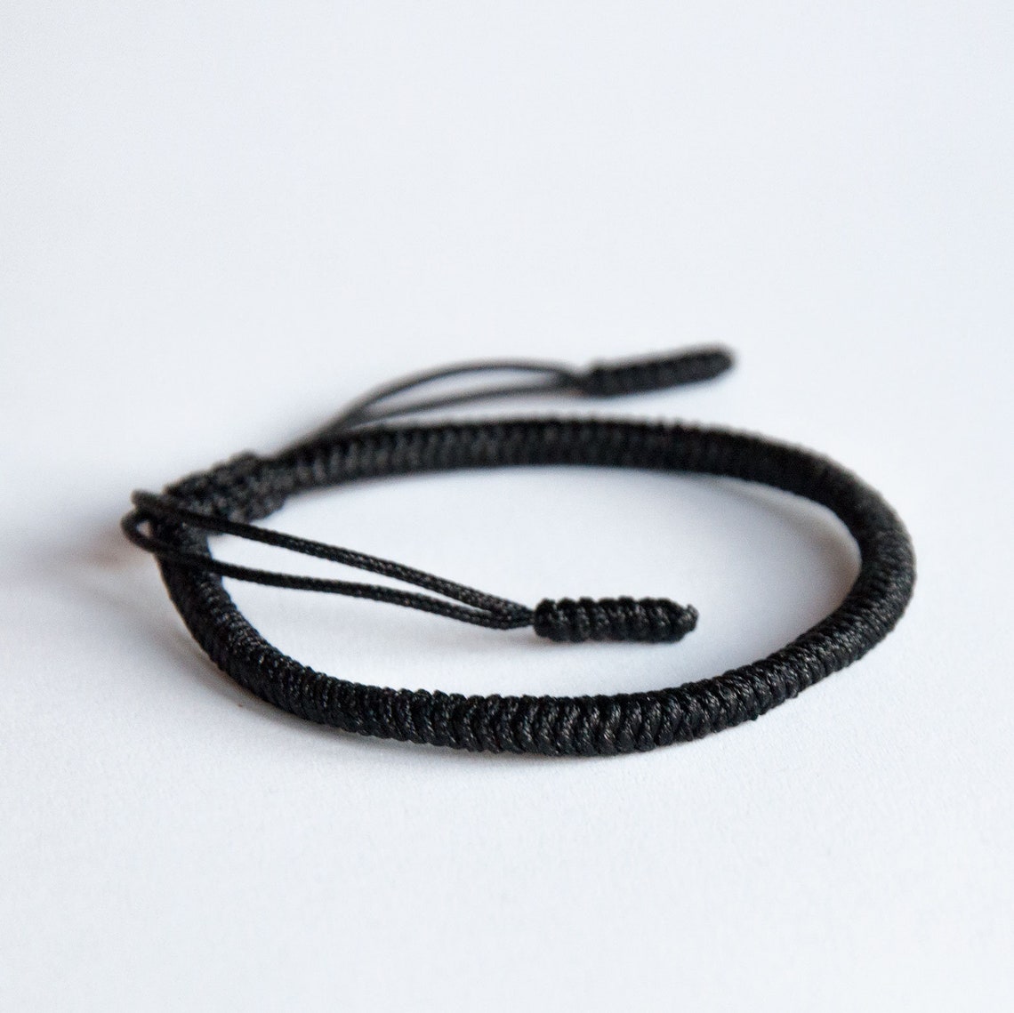 Black Buddhist Protection, String Bracelet - Handmade Adjustable ...