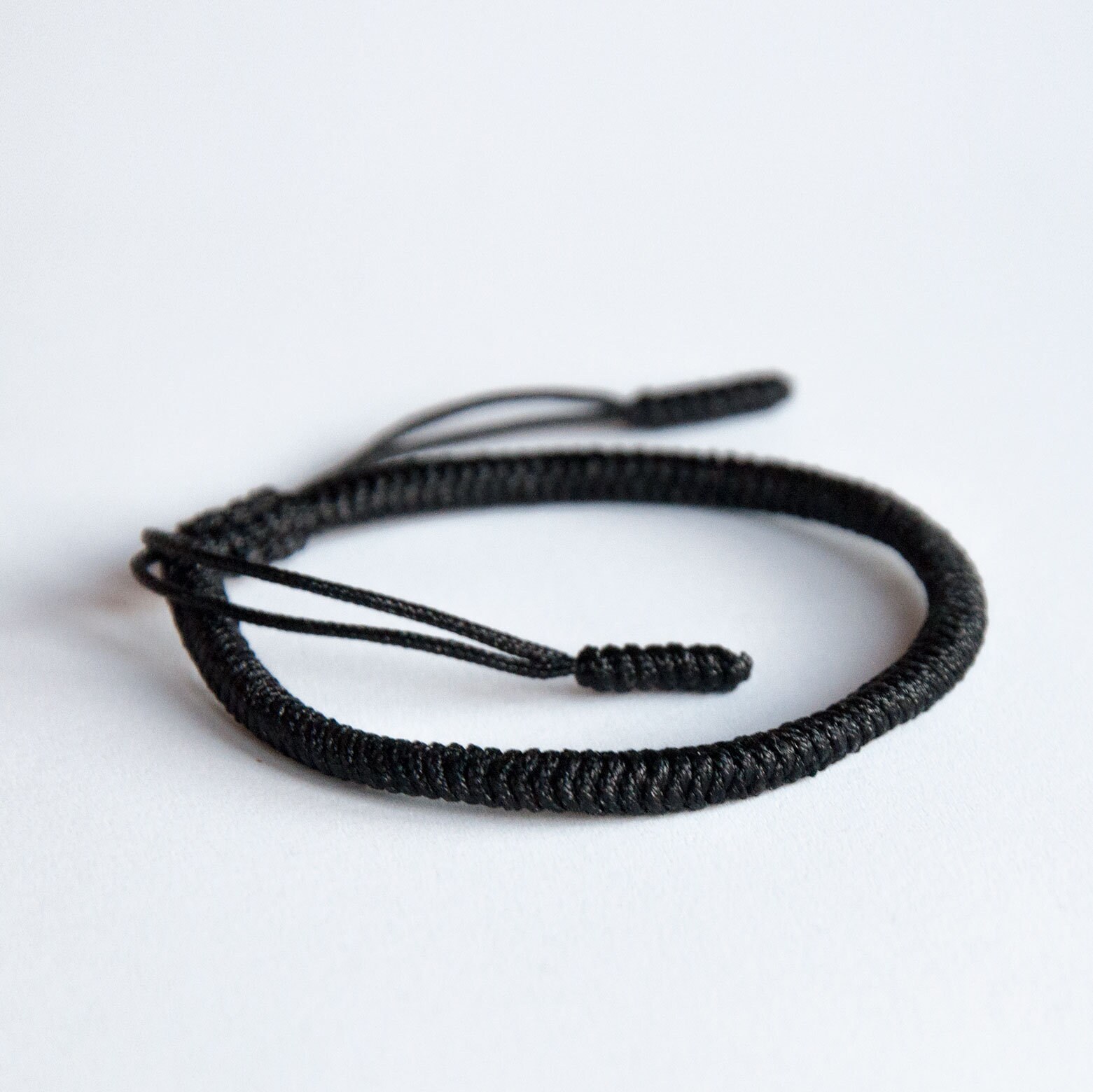 Black Buddhist Protection, String Bracelet - Handmade Adjustable ...