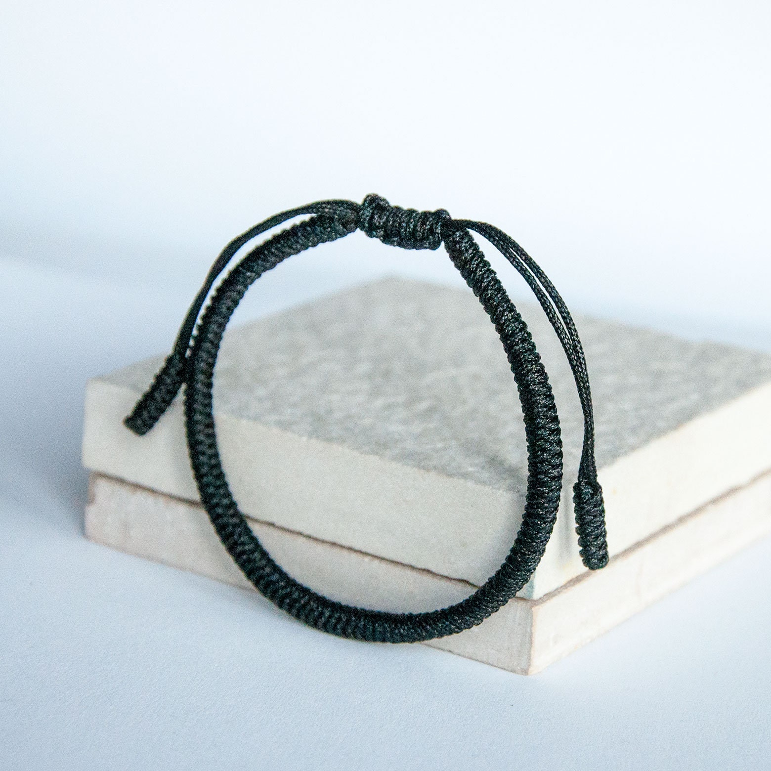 Black Buddhist Protection, String Bracelet - Handmade Adjustable ...