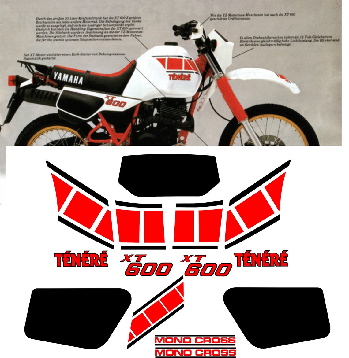YAMAHA XT600 TENERE Decals Stickers Aufkleber Autocollant Pegatinas XT ...