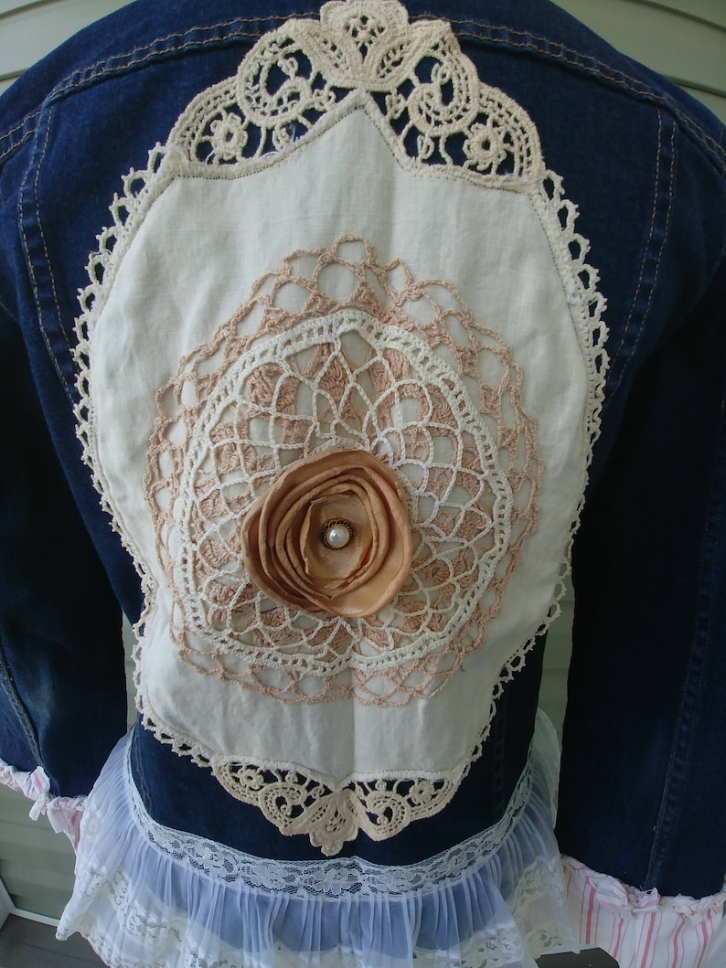 Denim Jacket, Upcycled, Lace, Women's Clothes, Vintage Embellishments ...