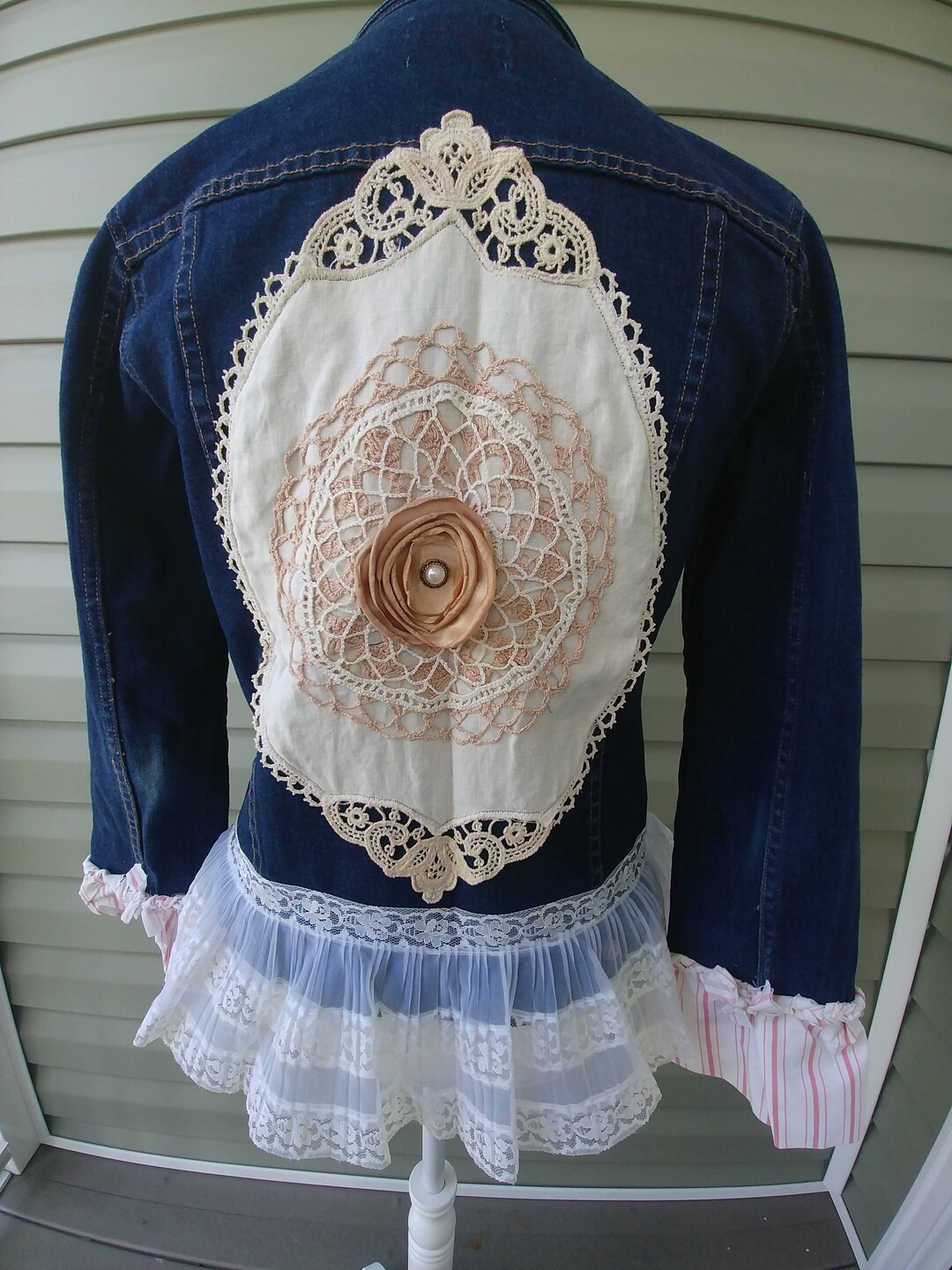 Denim Jacket, Upcycled, Lace, Women's Clothes, Vintage Embellishments ...