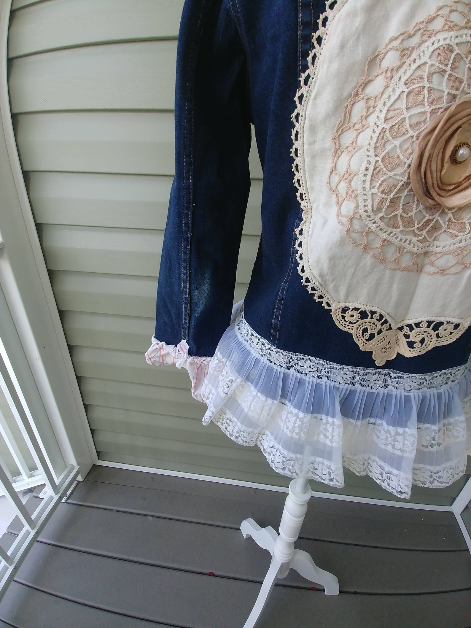 Denim Jacket, Upcycled, Lace, Women's Clothes, Vintage Embellishments ...