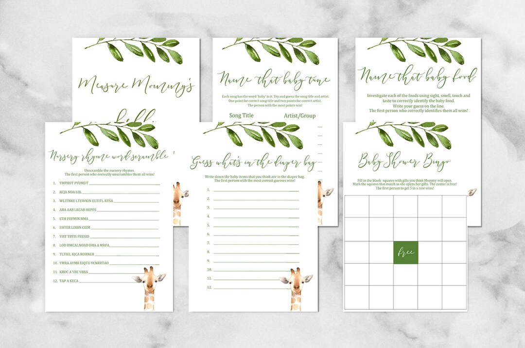 Giraffe Baby Shower Games, Printable Safari Baby Shower Games, Baby ...
