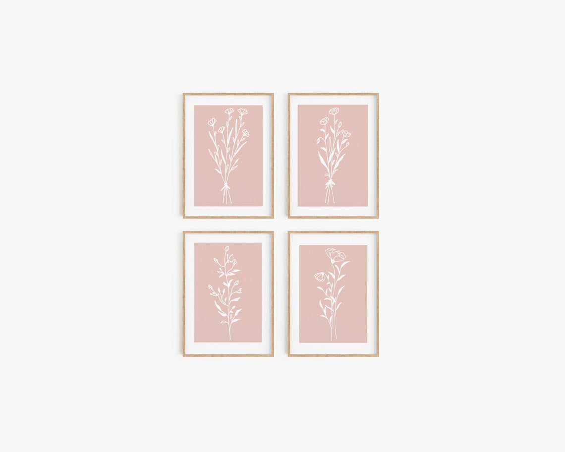 Simplistic Pink Floral Wall Art Simple Flower Wall Art Girl - Etsy