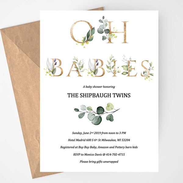 Twin Baby Shower Invitation - Etsy