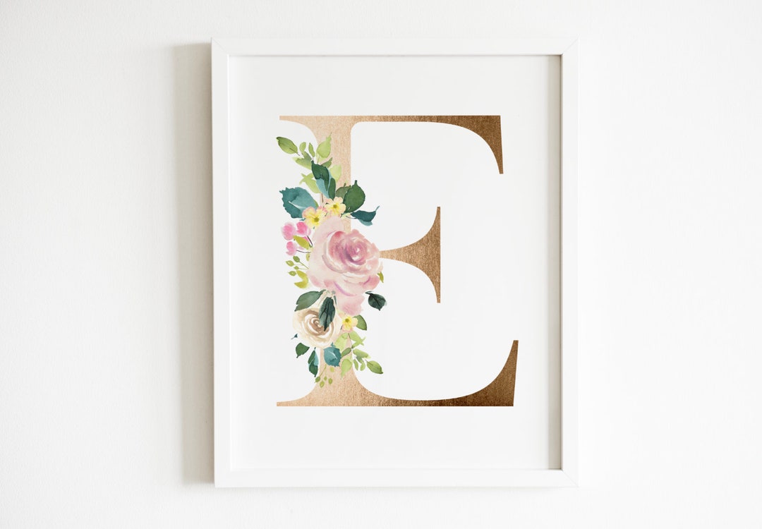 E Wall Art Floral E Monogram Wall Art Gold and Blush Pink - Etsy