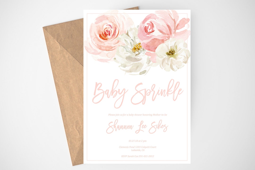 Baby Girl Sprinkle Invitation, Sprinkled With Love, Floral Invitation ...